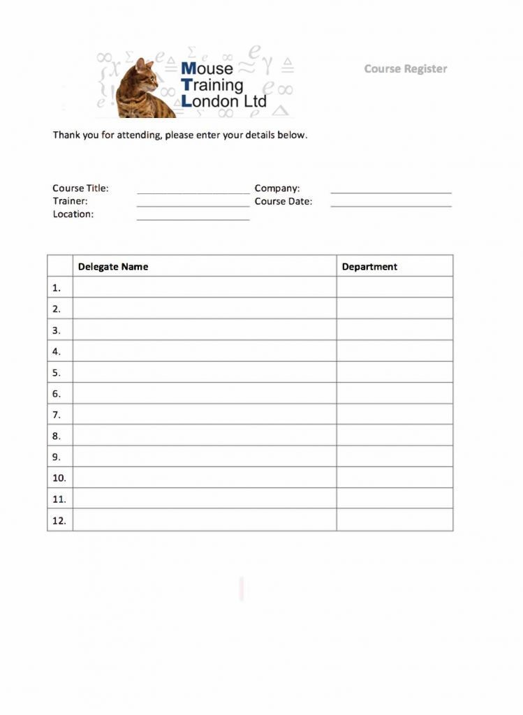 Class Register | Mouse Training London Ltd